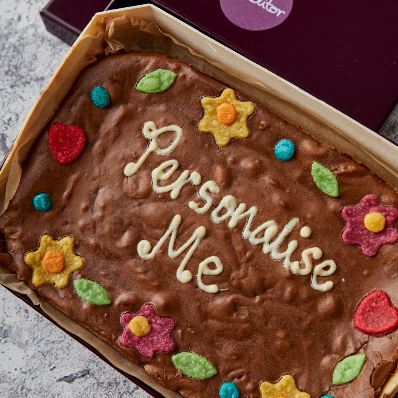 Floral Border Personalised Brownie Slab & Konditor