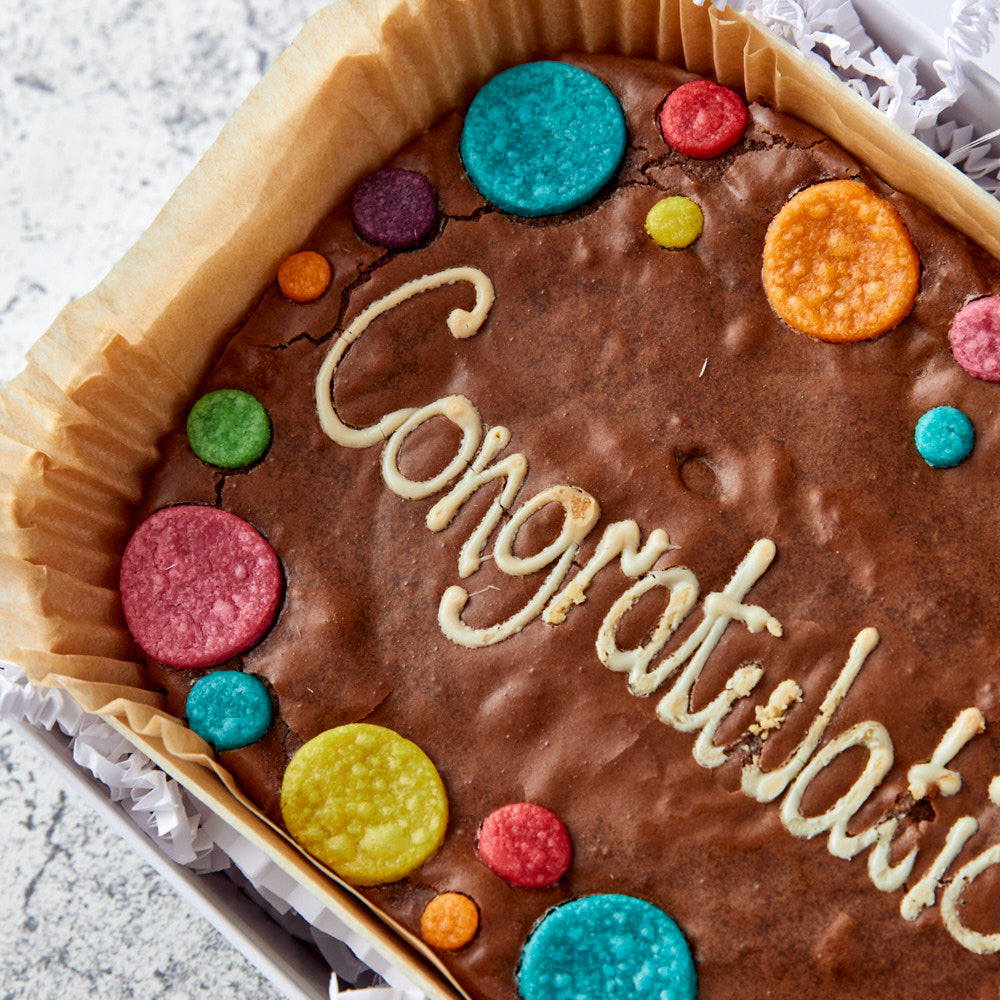 Rainbow Dots Personalised Brownie Slab & Konditor